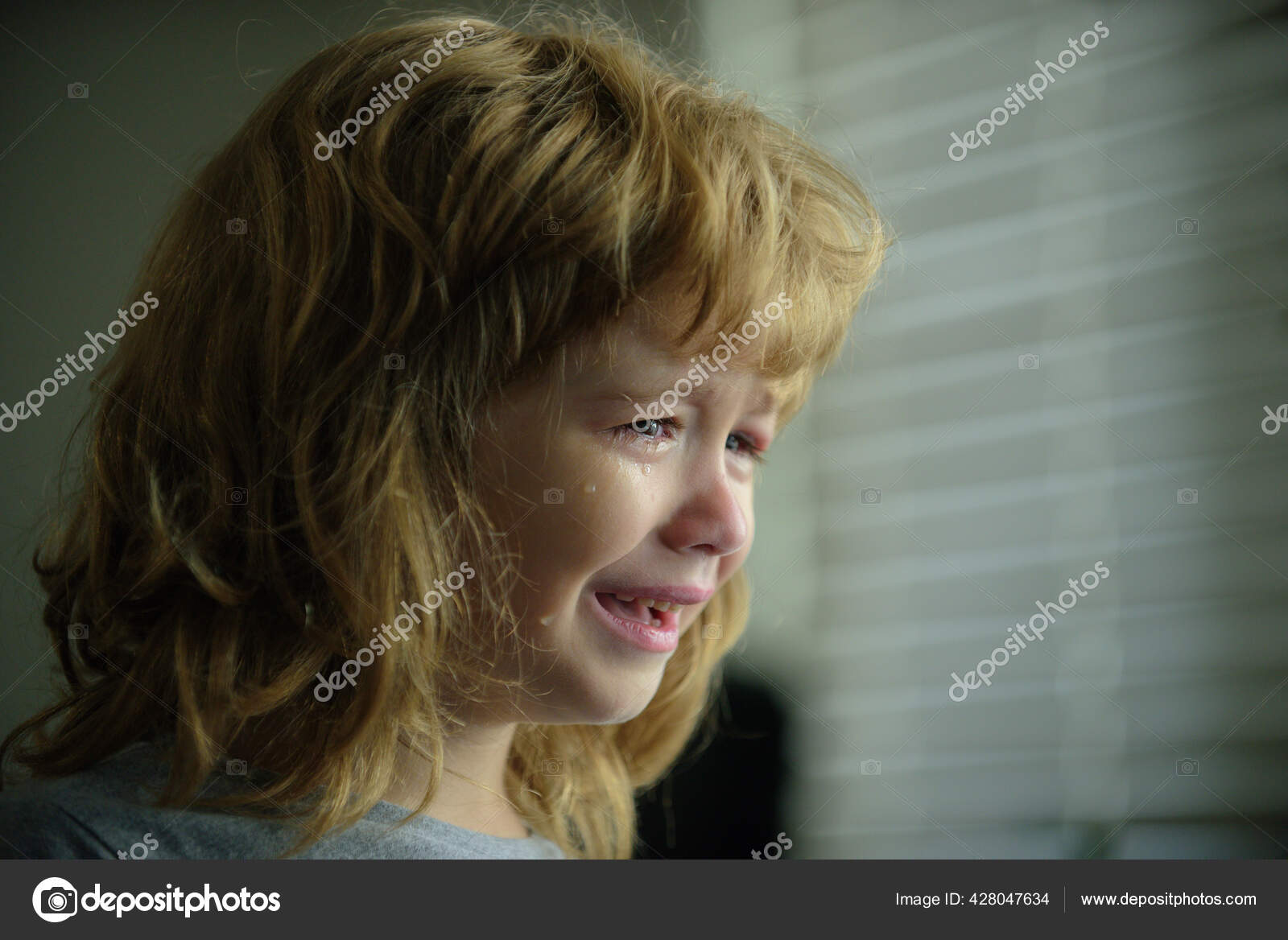 Small boy crying with tears. Portrait of a kid Cry at home. Child ...