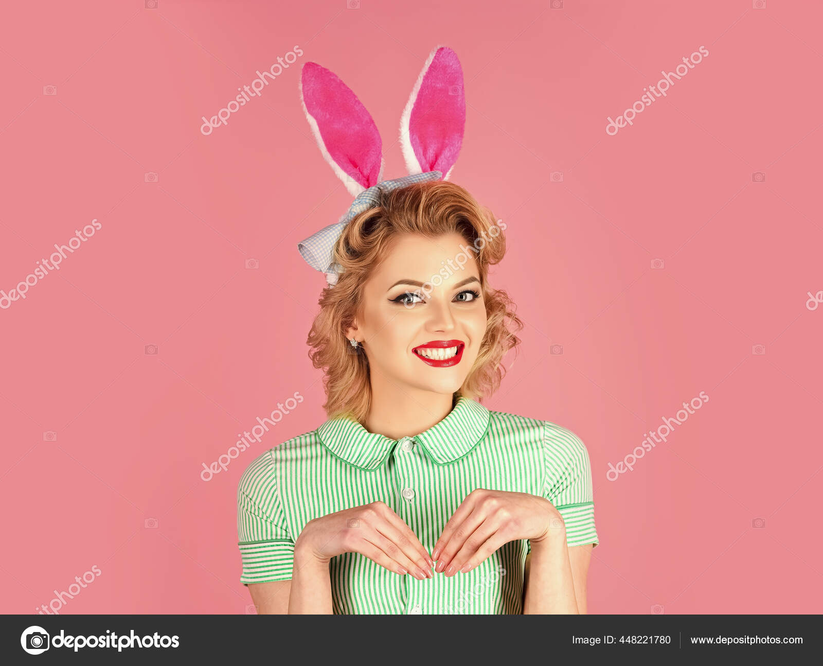 Easter Pinup Woman Girl In Rabbit Ears Funny Easter Concept Stock