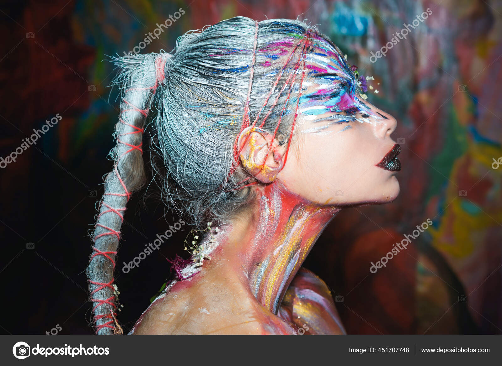 Body art. Young woman muse with creative body art and hairdo. Beautiful ... Body art. Young woman muse with creative body art and hairdo. Beautiful ...