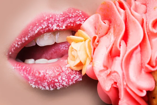 Female lips and cream — Stock Photo © Tverdohlib.com #95686974