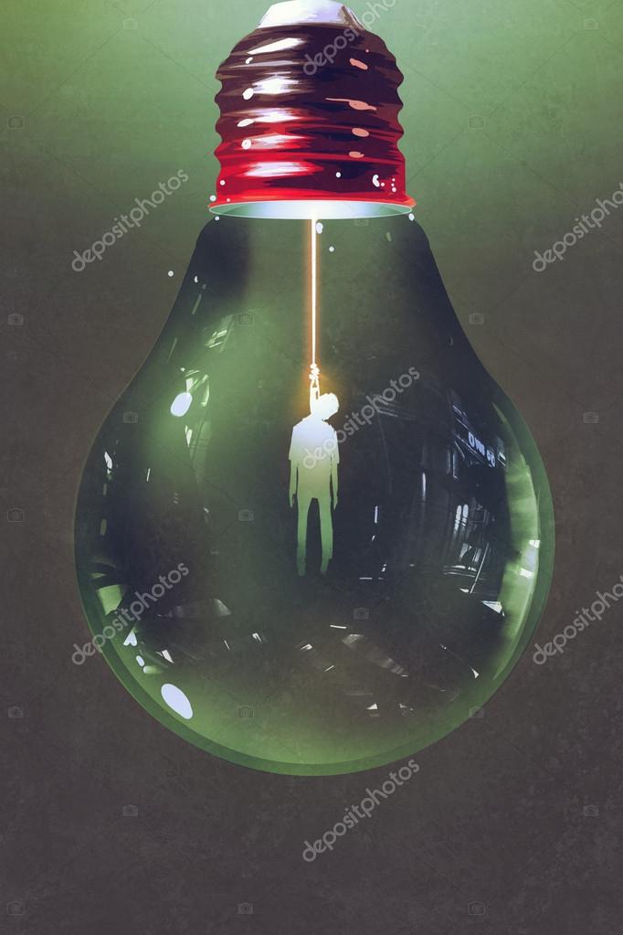 Light bulb with the hanged man inside Stock Photo by ©grandfailure ...