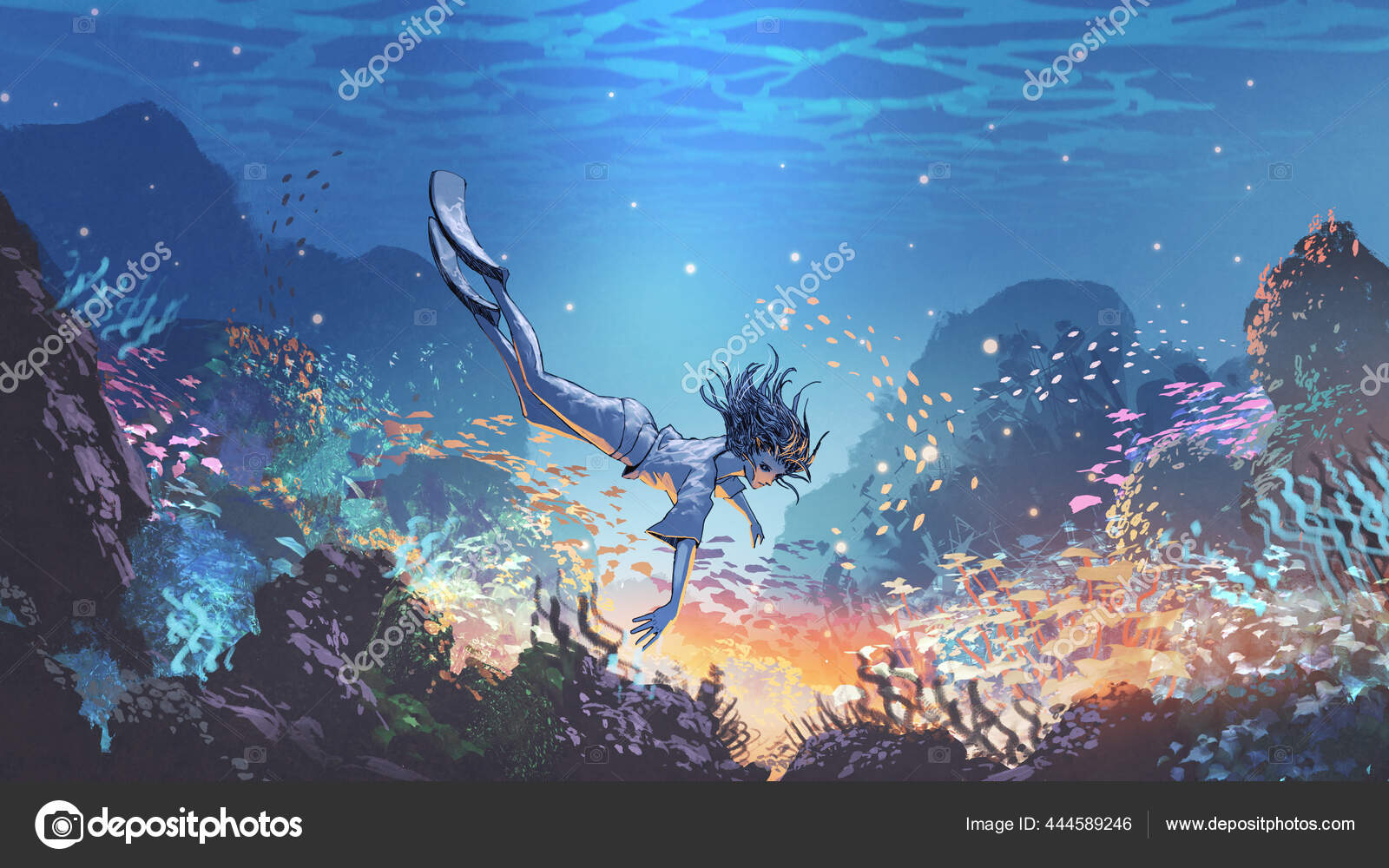 Anime Girl Falling Into Water