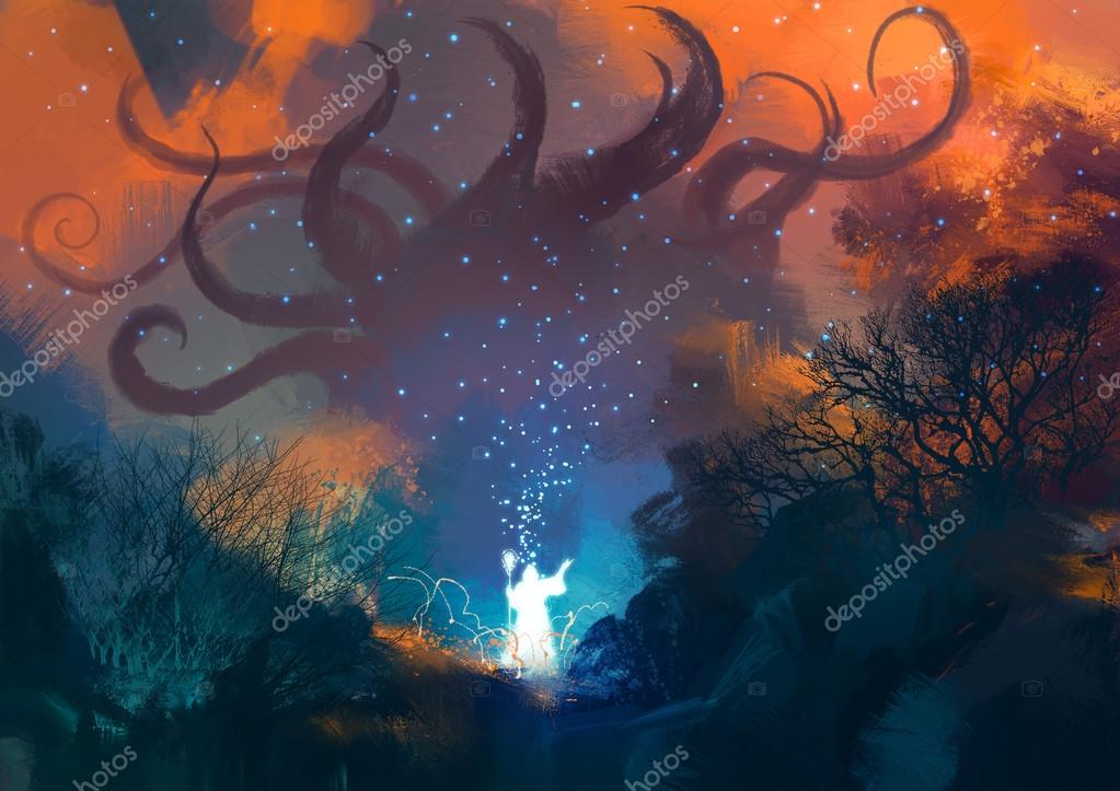 Magician summoning ghostly demon Stock Photo by ©grandfailure 90013856