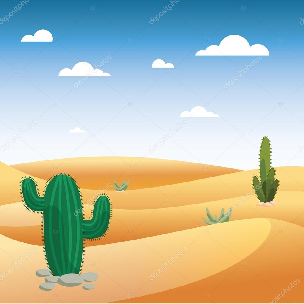 Ilustrasi gurun dengan kaktus dan bukit pasir Vektor Stok oleh ©sasha ...