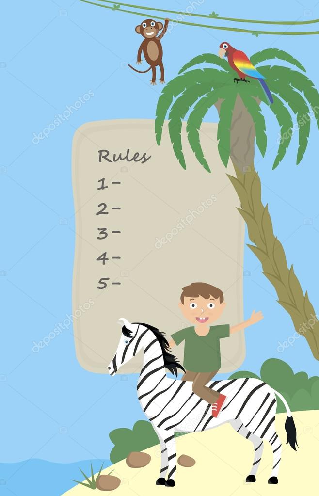 Zoo empty rules poster with palm, zebra and monkey — Stock Vector ...