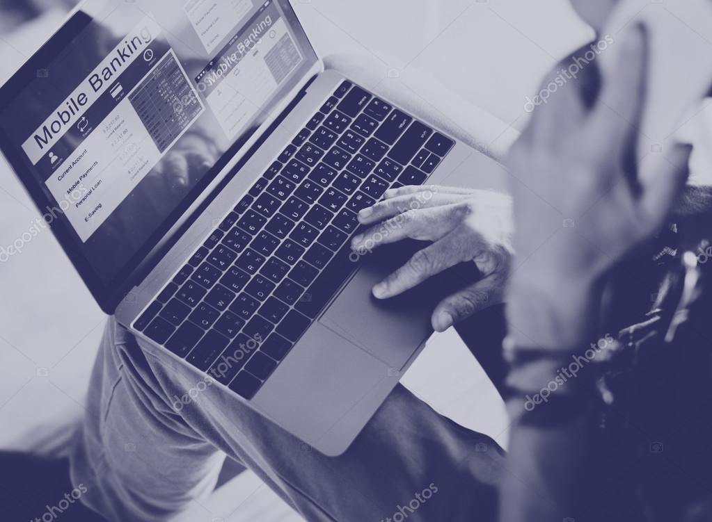 Laptop with mobile banking on screen — Stock Photo © Rawpixel #102491950