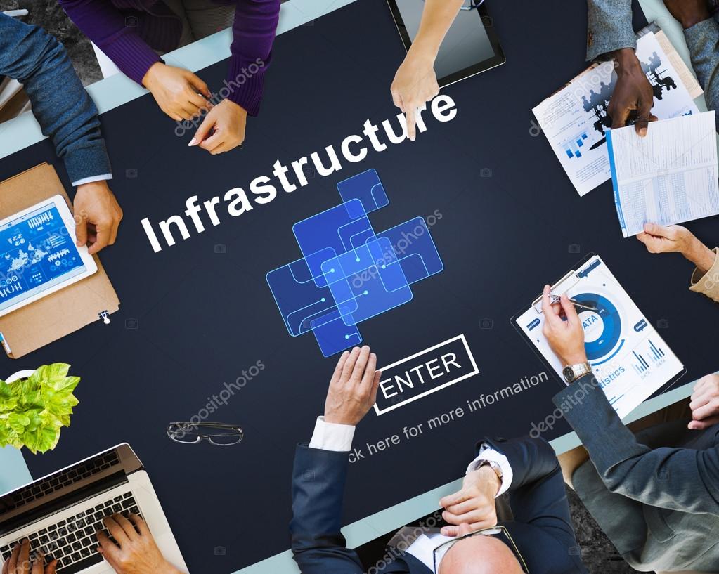 Business People Pointing on Infrastructure Concept Stock Photo by ...