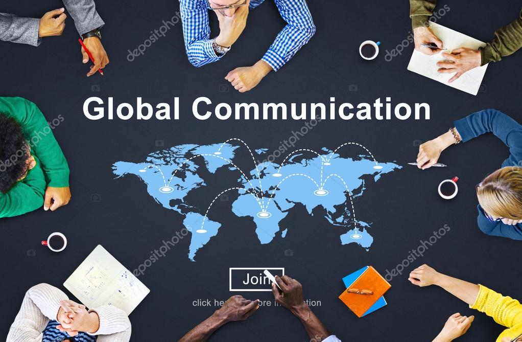 Business People Pointing on Global Communication Stock Photo by ...