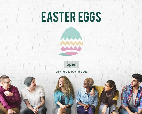 Diversity people and easter egg - Stock Image - Everypixel