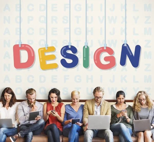 People sit with devices and Design - Stock Image - Everypixel