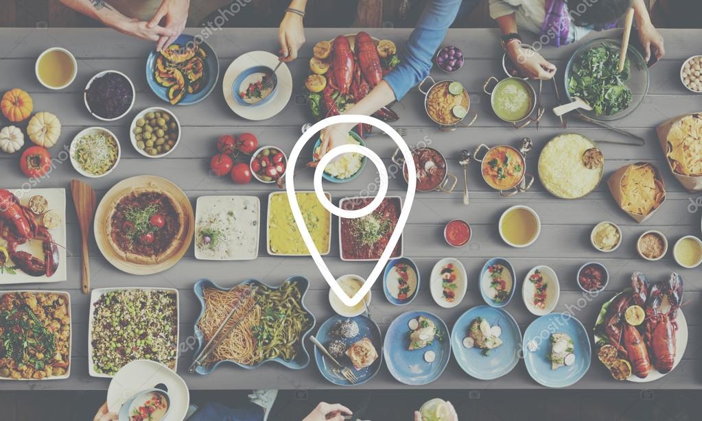 Table with food and location — Stock Photo © Rawpixel #114763494