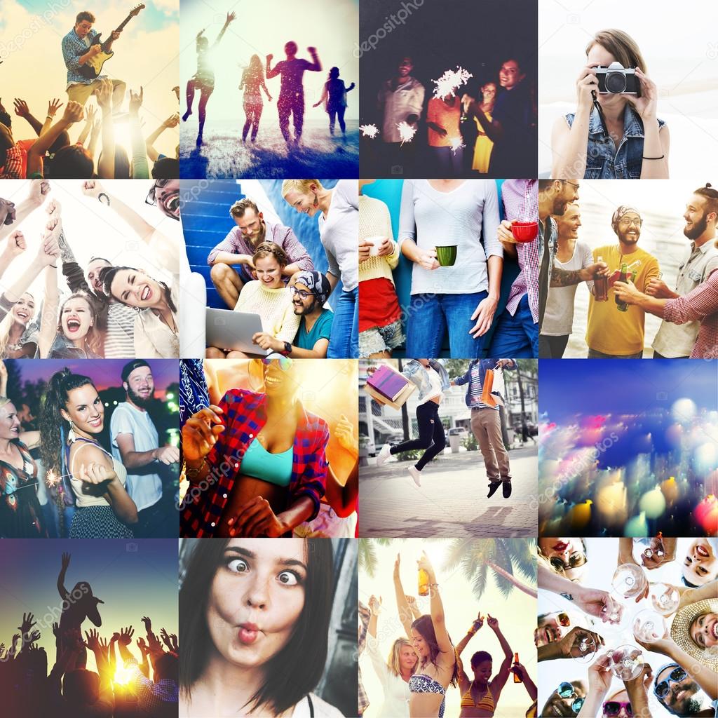 Diversidad personas en la fiesta en collage 2024