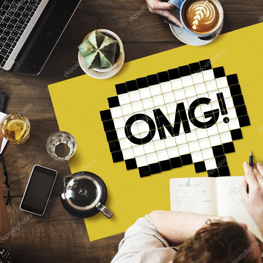 Table with poster with OMG — Stock Photo © Rawpixel #115889976