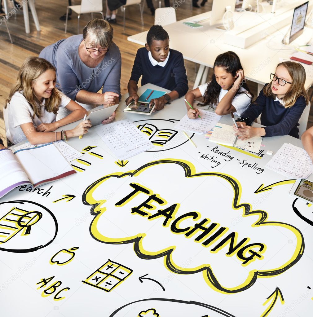 Teacher with pupils at school — Stock Photo © Rawpixel #116436006