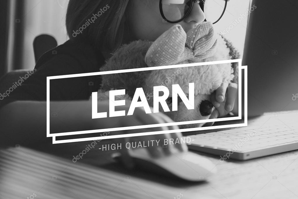 Girl with toy using computer — Stock Photo © Rawpixel #123827540