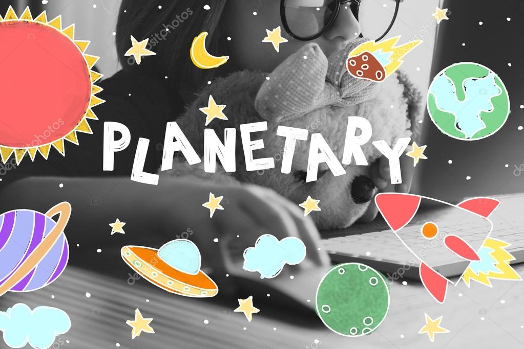 Girl with toy using computer Stock Illustration by ©Rawpixel #124761718