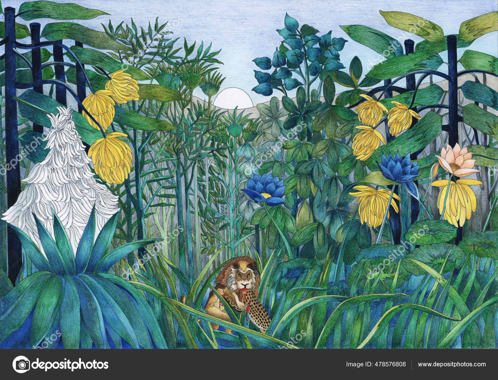 Repast Lion 1907 Henri Julien Rousseau Adult Coloring Page Stock ...