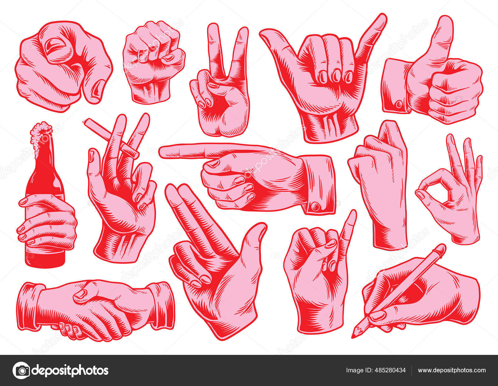 Collection Illustrated Hand Signs Stock Photo by ©Rawpixel 485280434
