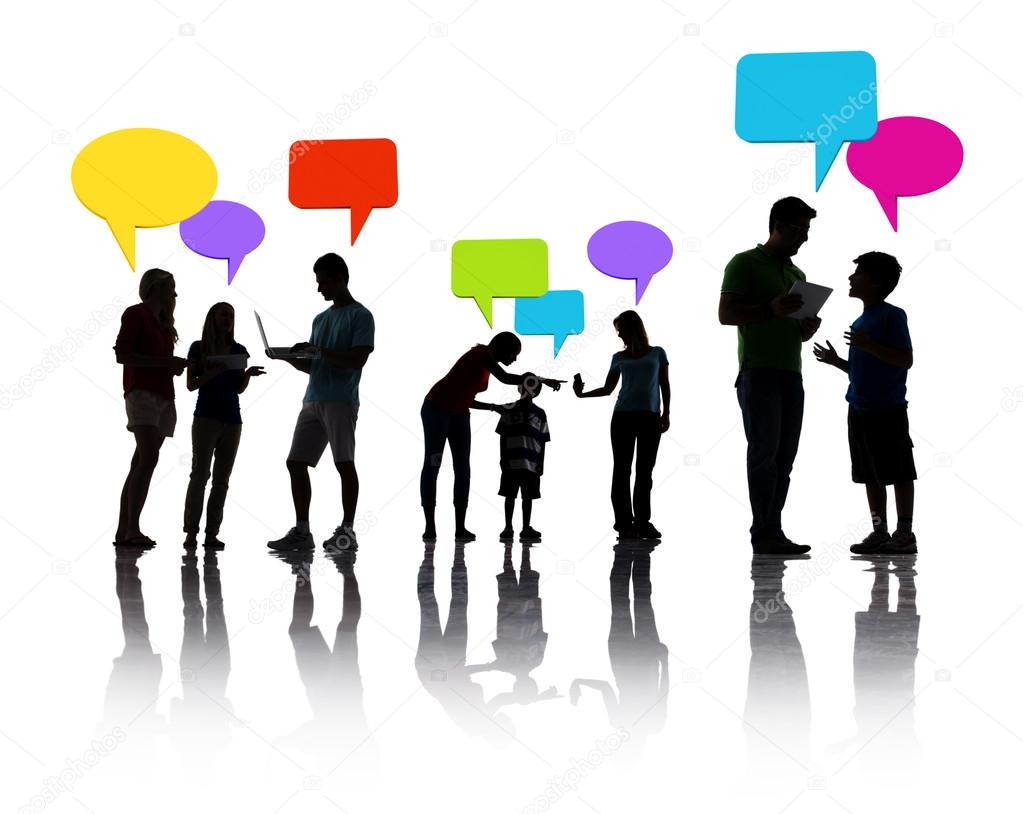 Group of people discussing with speech bubbles Stock Illustration by ...