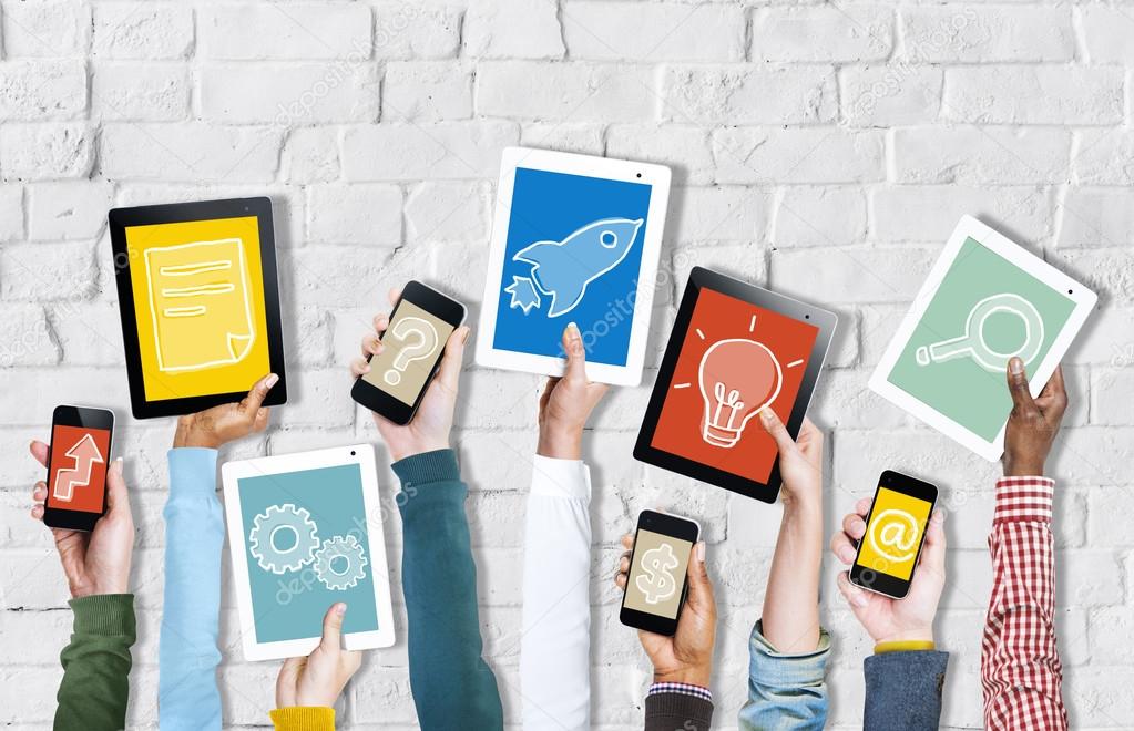 Hands Holding Digital Devices — Stock Photo © Rawpixel #63075987