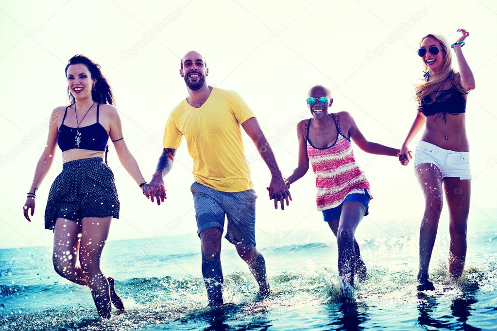 Diverse Beach Summer Friends Holding Hands Concept — Stock Photo ...