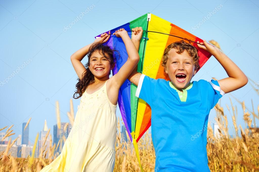 Cheerful Children Playing Kite Stock Photo by ©Rawpixel 80201522