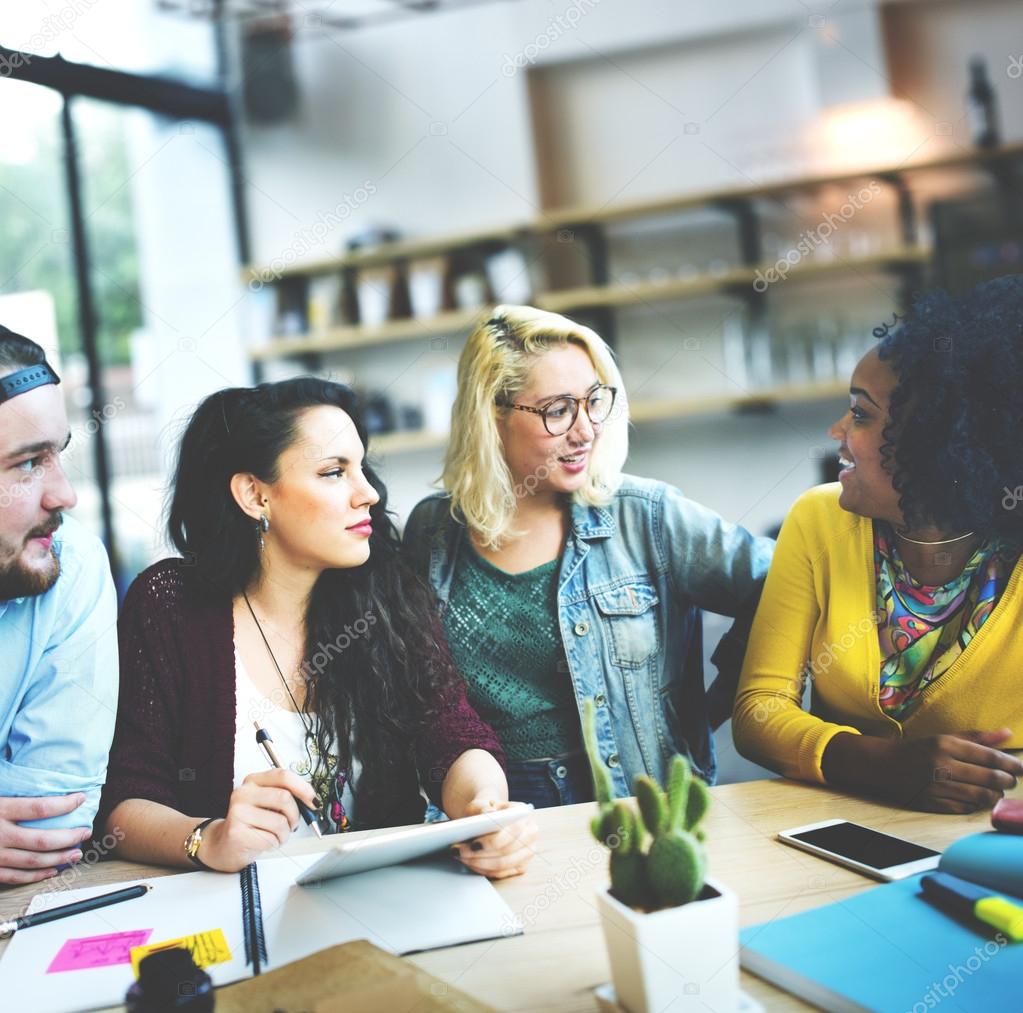 Diverse college students brainstorming in classroom — Stock Photo ...