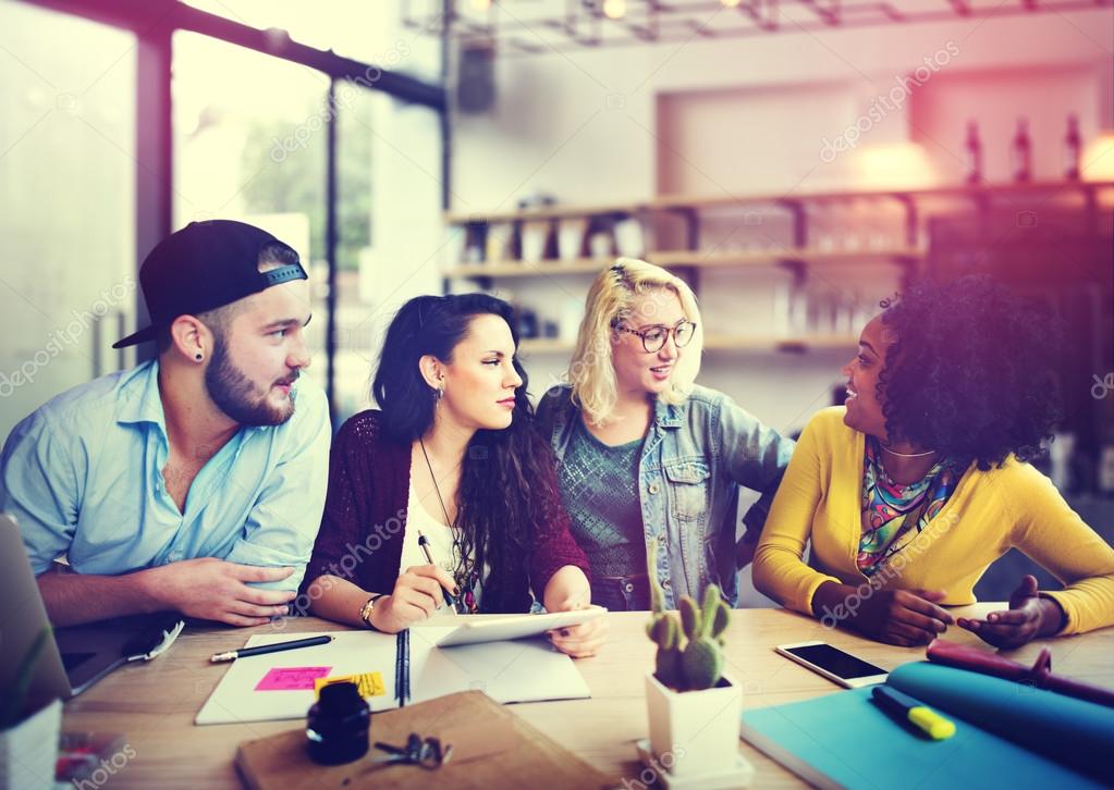 Diverse college students brainstorming in classroom — Stock Photo ...