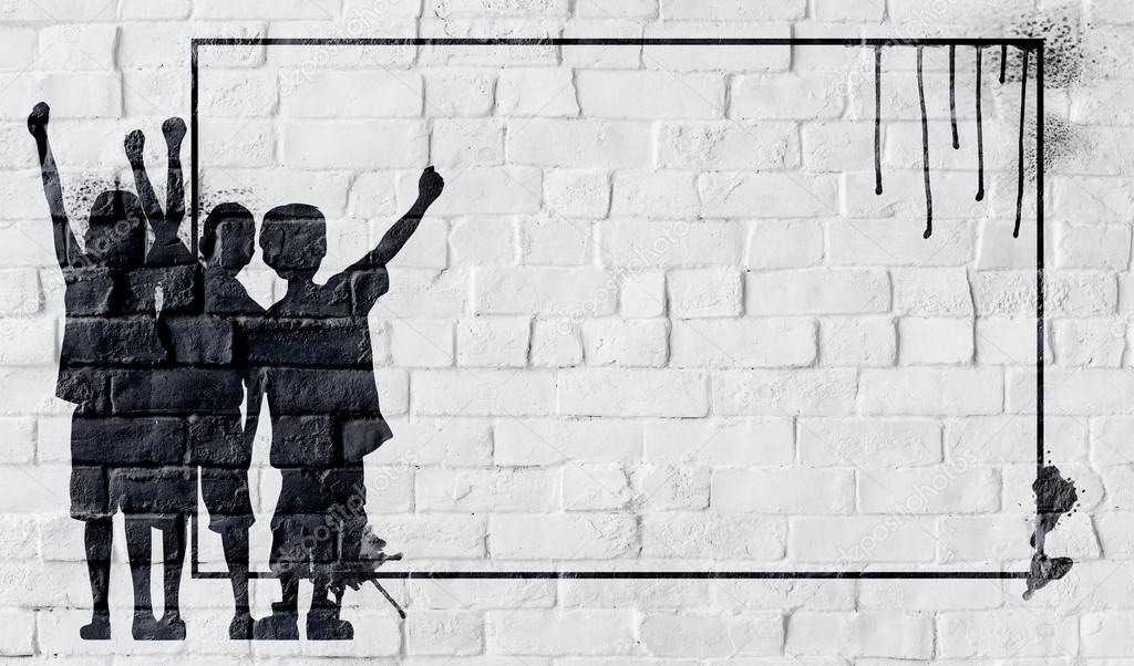 Brick Wall Graffiti Black And White