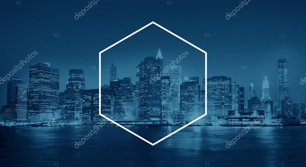 City and Hexagon Icon Frame Concept — Stock Photo © Rawpixel #90189188
