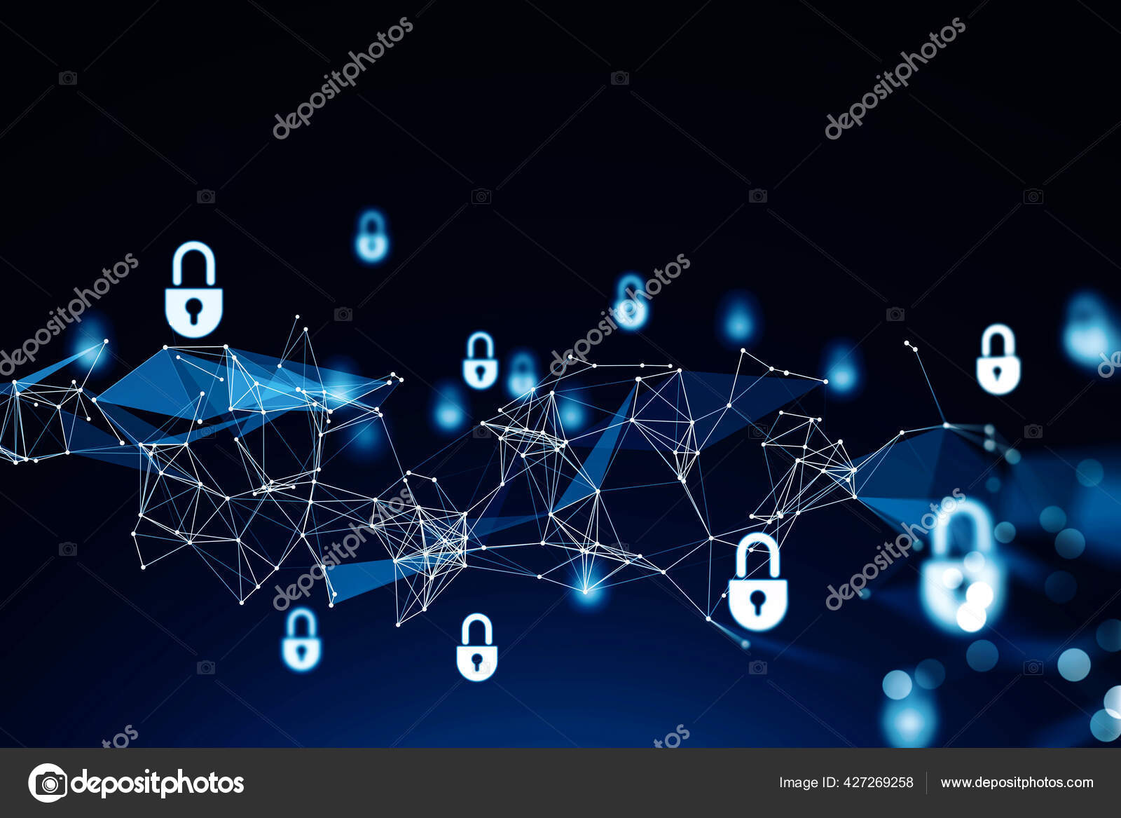 Immersive cyber security interface and data protection on blue Stock ...