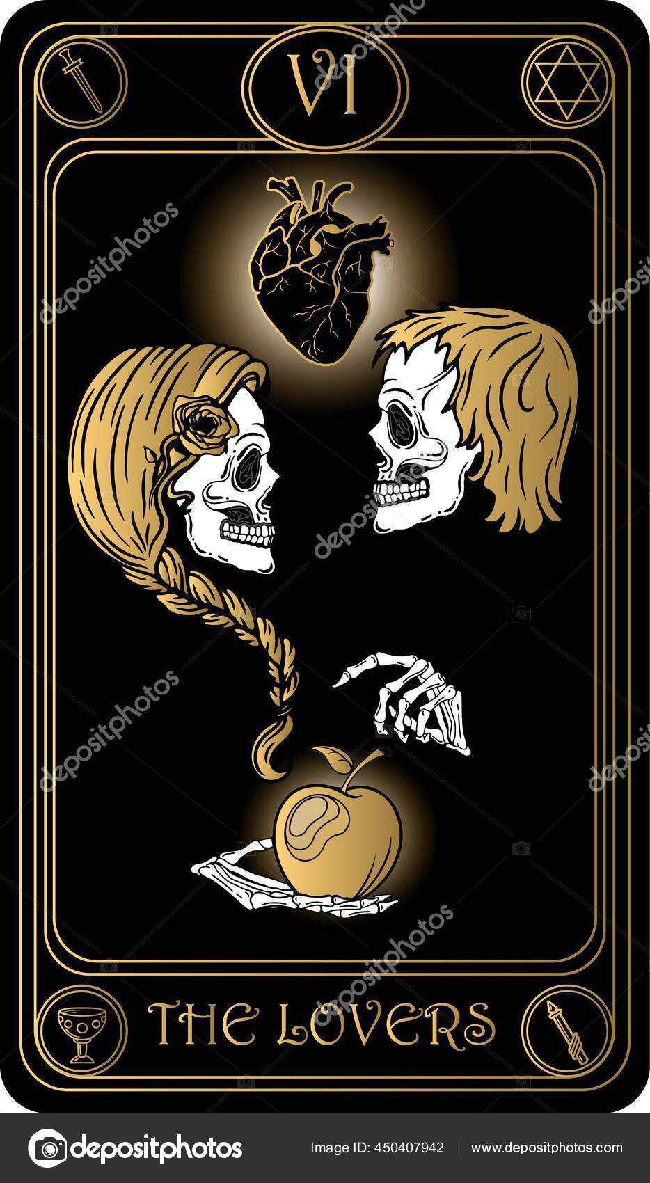 Lovers 6Th Card Major Arcana Black Gold Tarot Cards Tarot Stock Vector ...