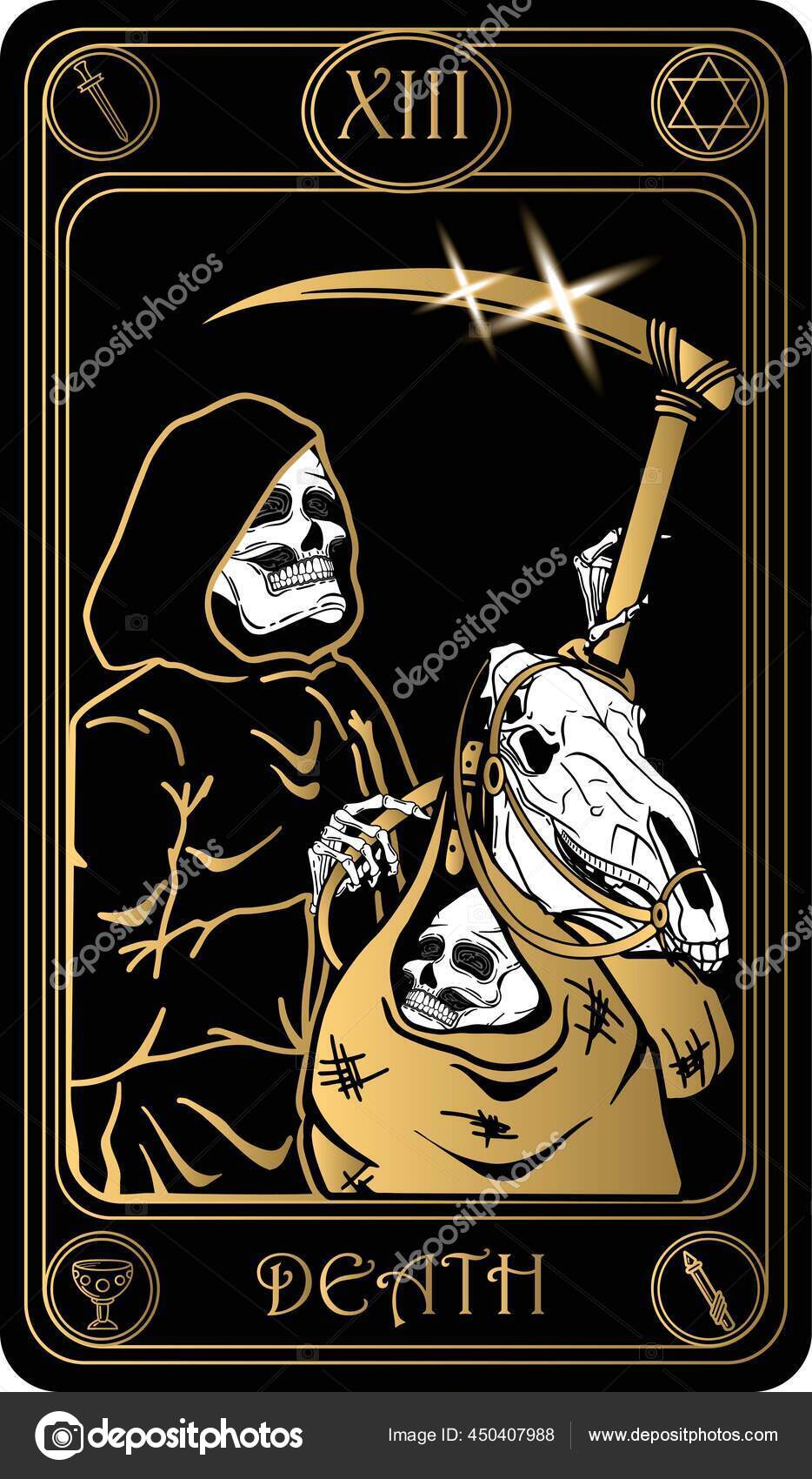 Death 13Th Card Major Arcana Black Gold Tarot Cards Tarot Stock Vector ...