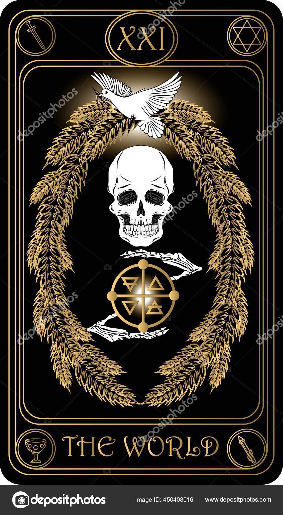 World 21St Card Major Arcana Black Gold Tarot Cards Tarot Stock Vector ...