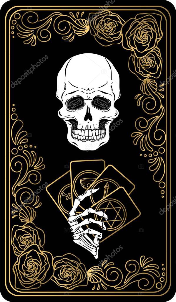 Cartas de tarot negro y oro. El reverso. Tarot deck. Ilustración ...