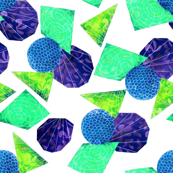 Watercolor seamless pattern with abstract geometric shapes. Collage ...