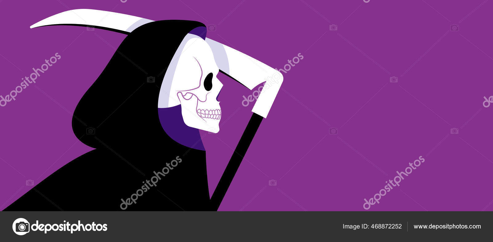 Grim Reaper Black Cloak Vector Illustration Copy Space Banner Purple ...
