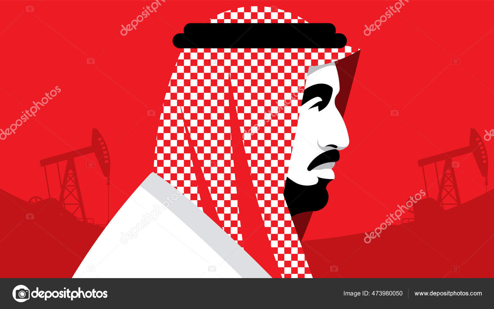 Arab Business Man Wearing Uae Traditional Dress Red Background Oil ...