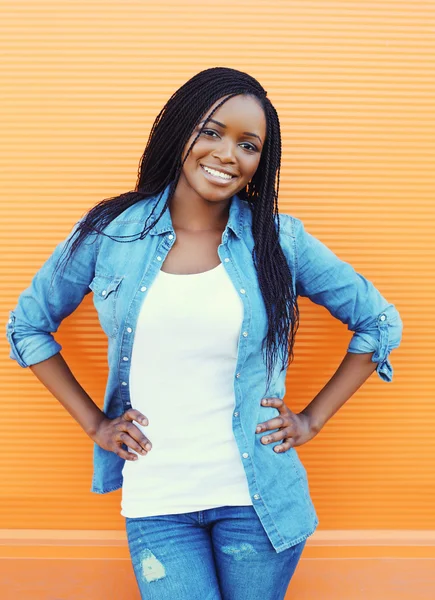 Portrait Beautiful Happy Smiling African Woman Enjoying Sweet Lo Stock