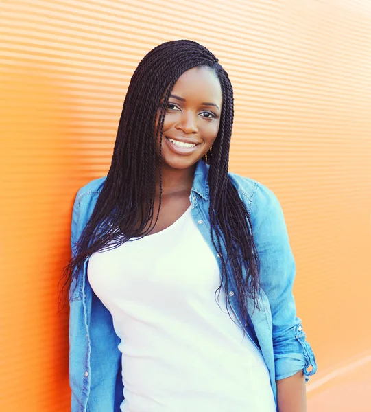 Portrait Beautiful Happy Smiling African Woman Enjoying Sweet Lo Stock