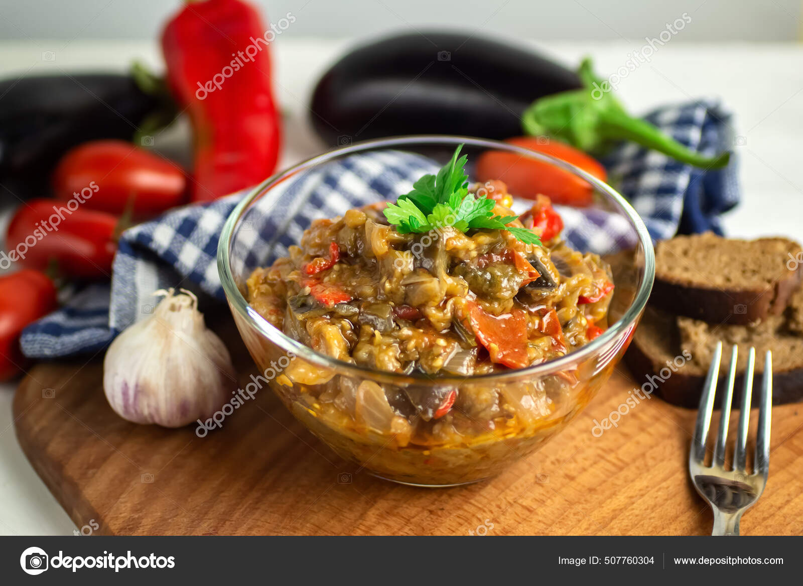 Popular Vegetable Dish World Cuisine Glass Bowl Close Ajapsandali ...