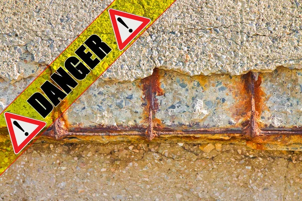 Reinforced concrete with damaged and rusty metallic reinforcement ...