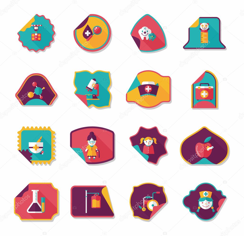 Hospital sticker flat banner background set, eps10 Stock Illustration ...