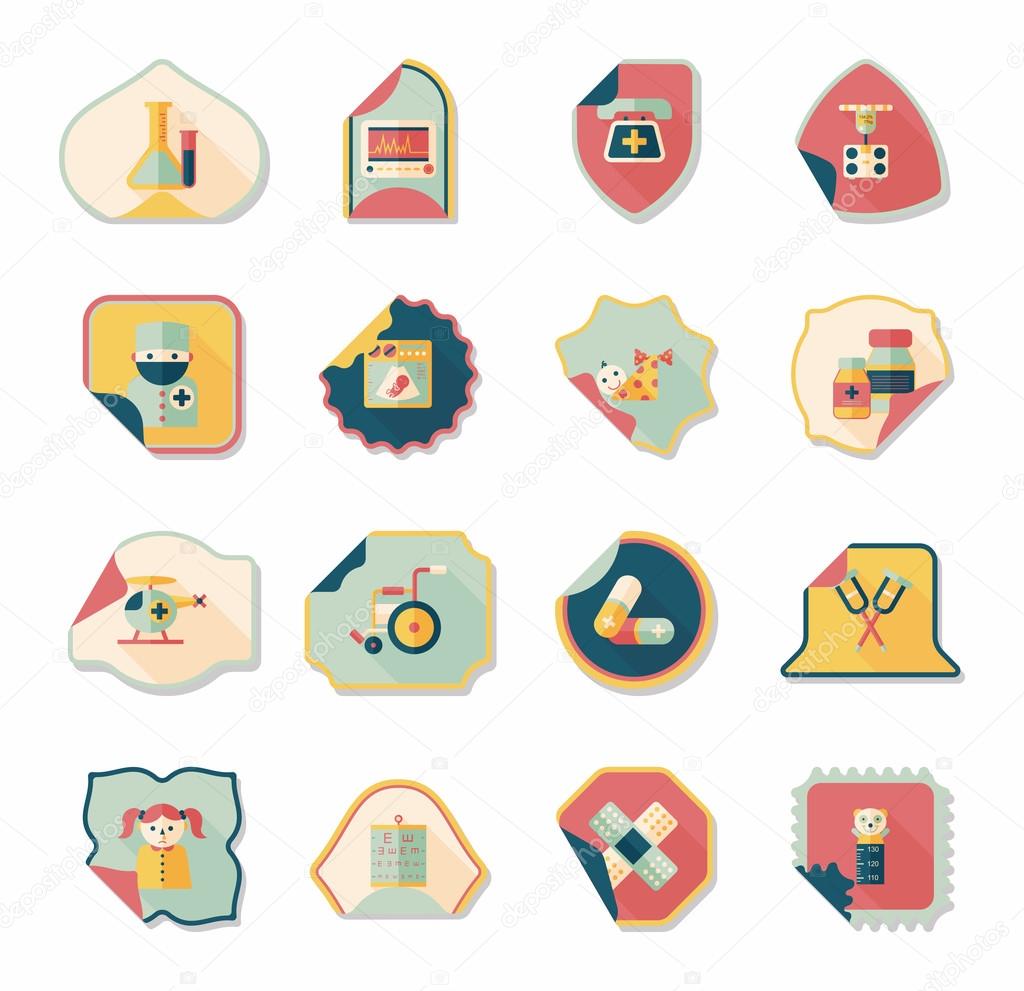 Hospital sticker flat banner background set, eps10 Stock Illustration ...