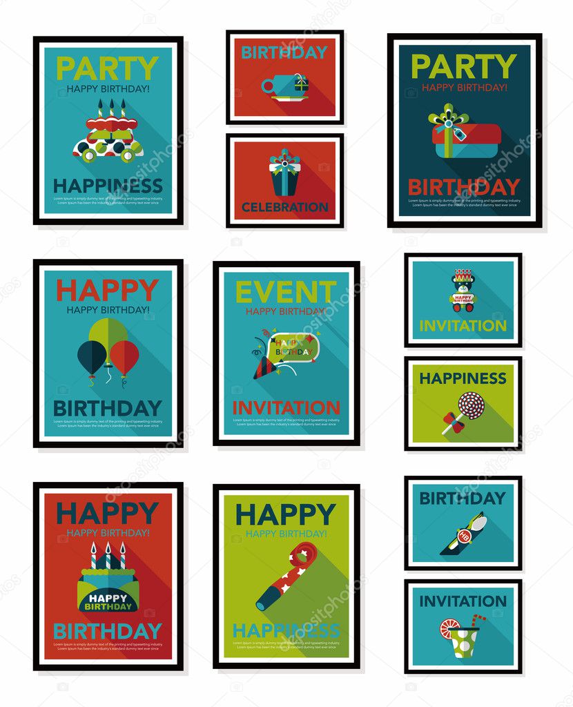 Afiche de cumpleaños diseño de pancarta plana conjunto de fondo plano ...