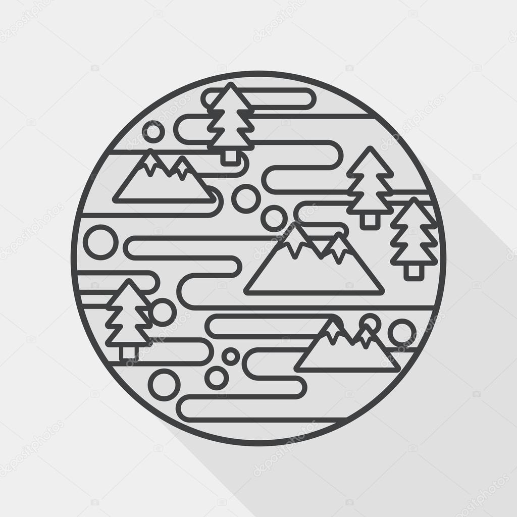 Planeta espacial icono plano con sombra larga, icono de línea 2022