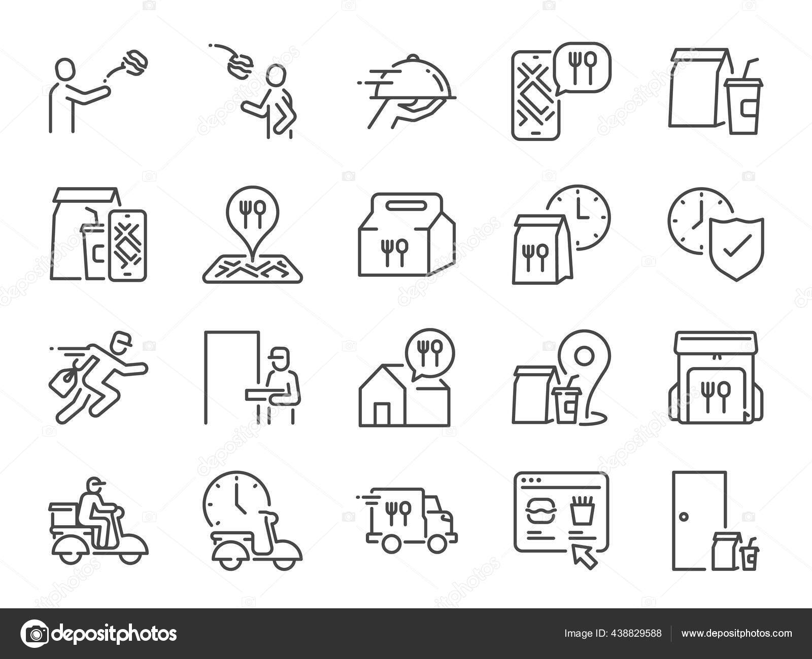 Food Delivery Line Icon Set Included Icons Courier Food Box Stock Vector by ©cube29 438829588