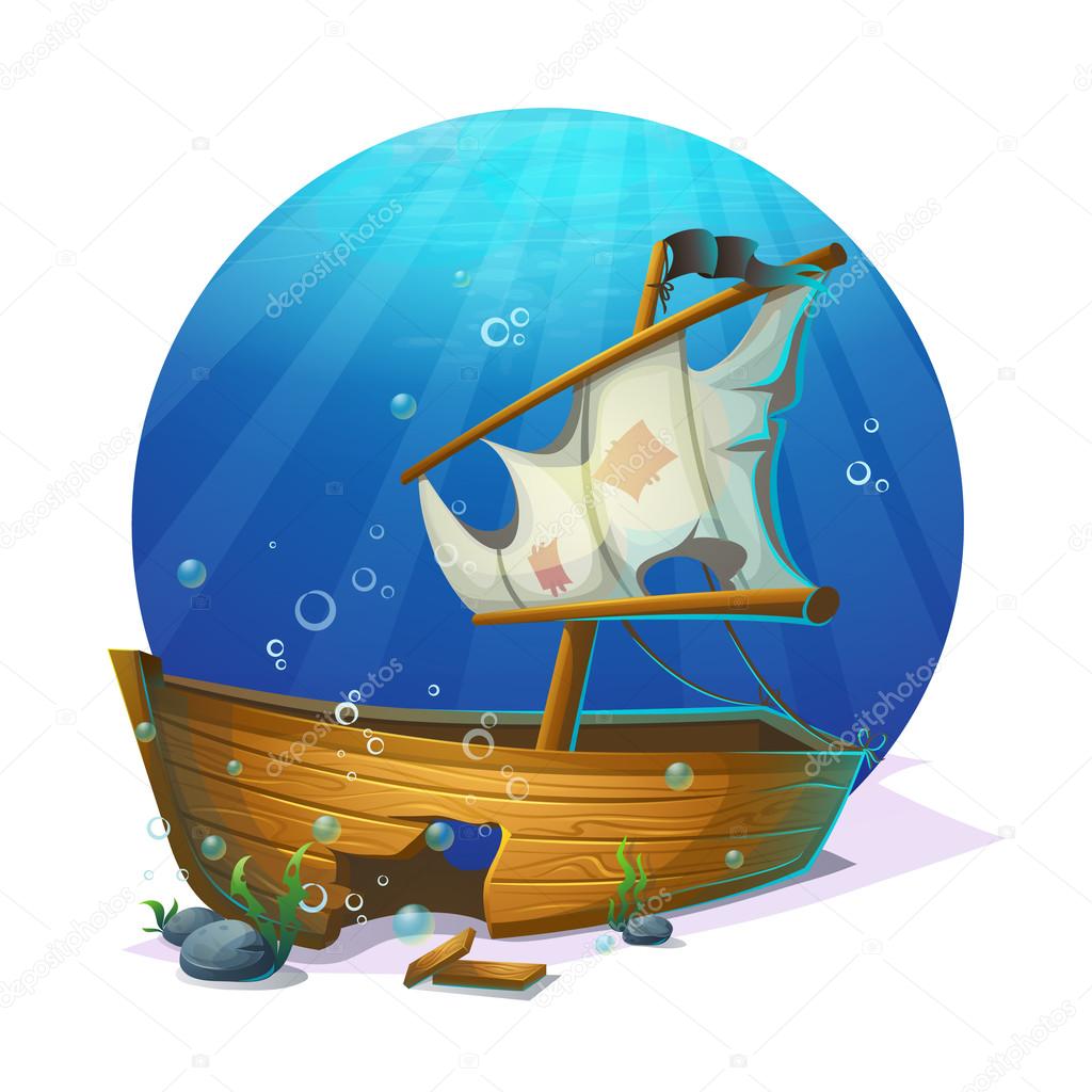 Cartoon Sunken Pirate Ship