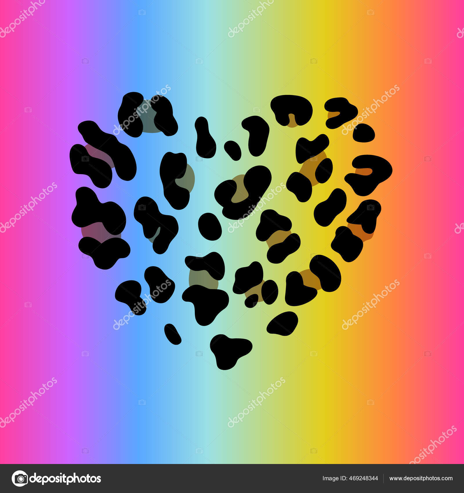 Rainbow Leopard Skin Vector Heart Symbol Love Holographic Neon Gradient ...
