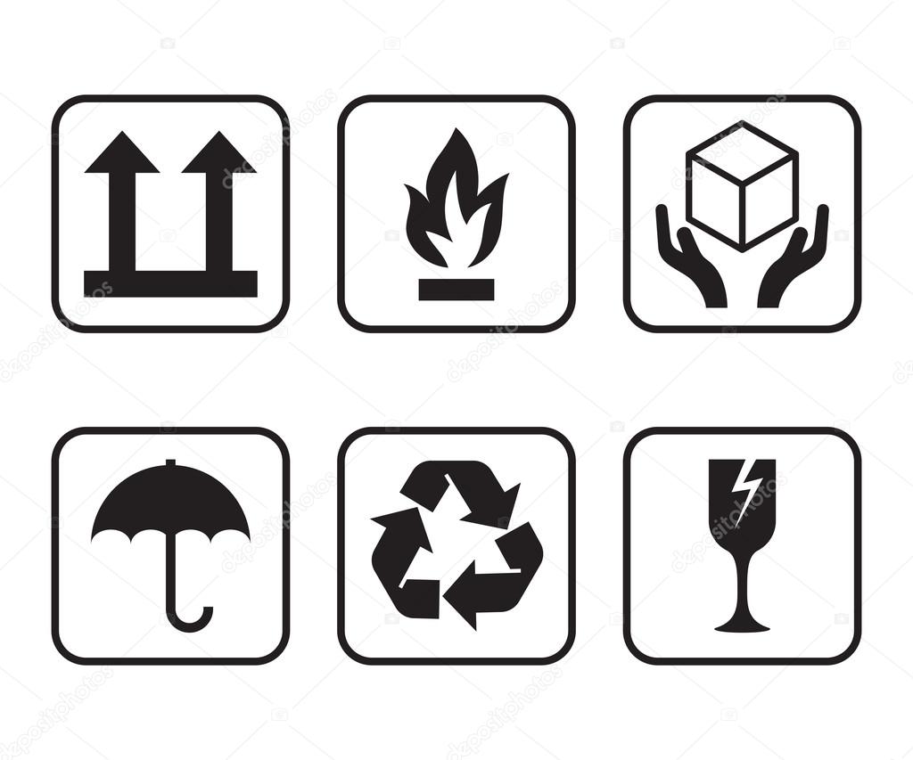 Conjunto vectorial de símbolos para el embalaje de cajas de cartón . vector, gráfico vectorial ...